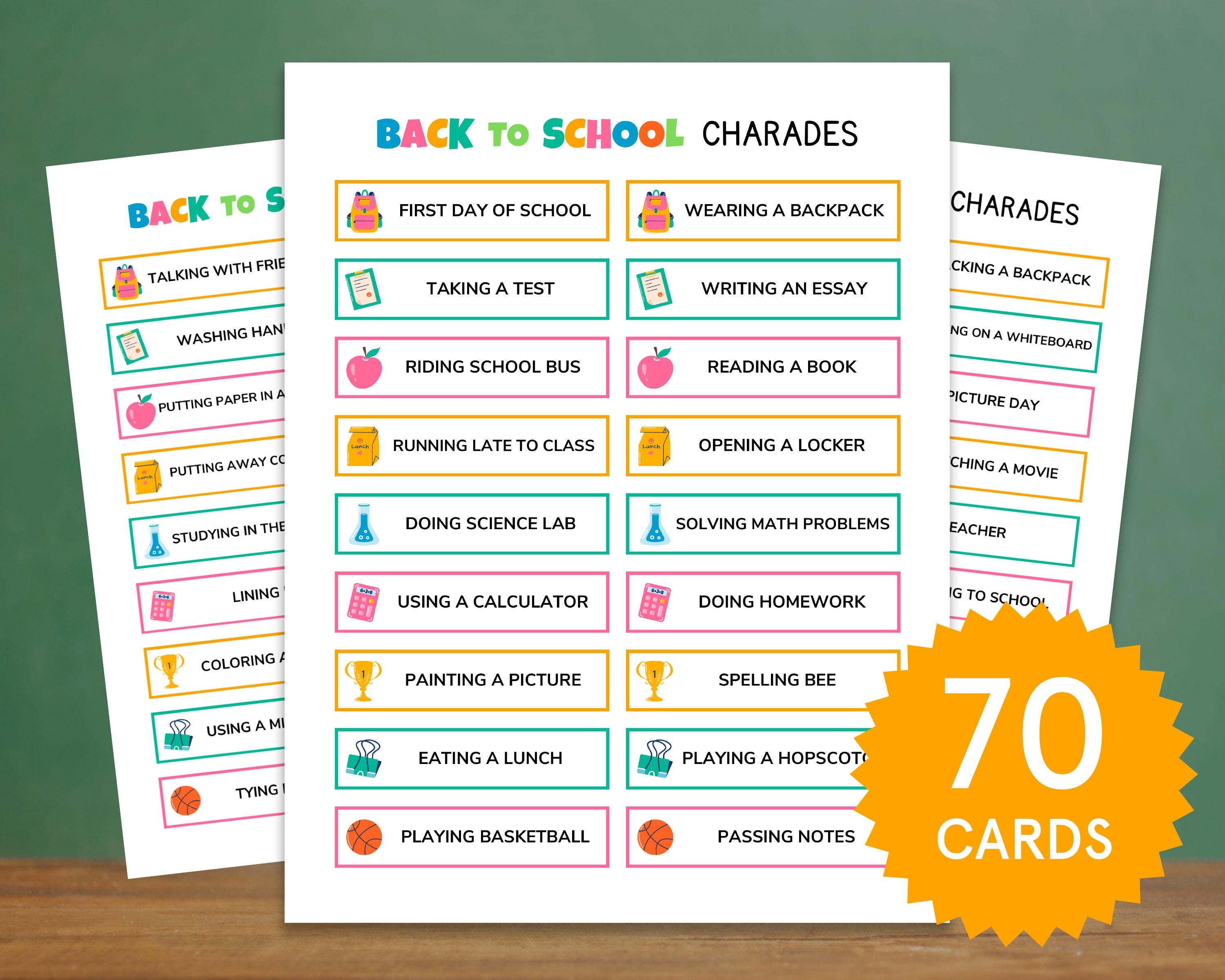 Back to School Charades Classroom Games Elementary School Games Middle ...