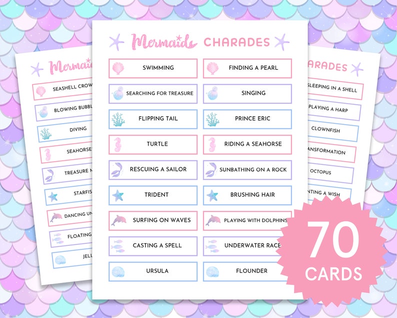 Mermaid Charades Mermaid Party Game Girls Birthday Party Game Fun ...