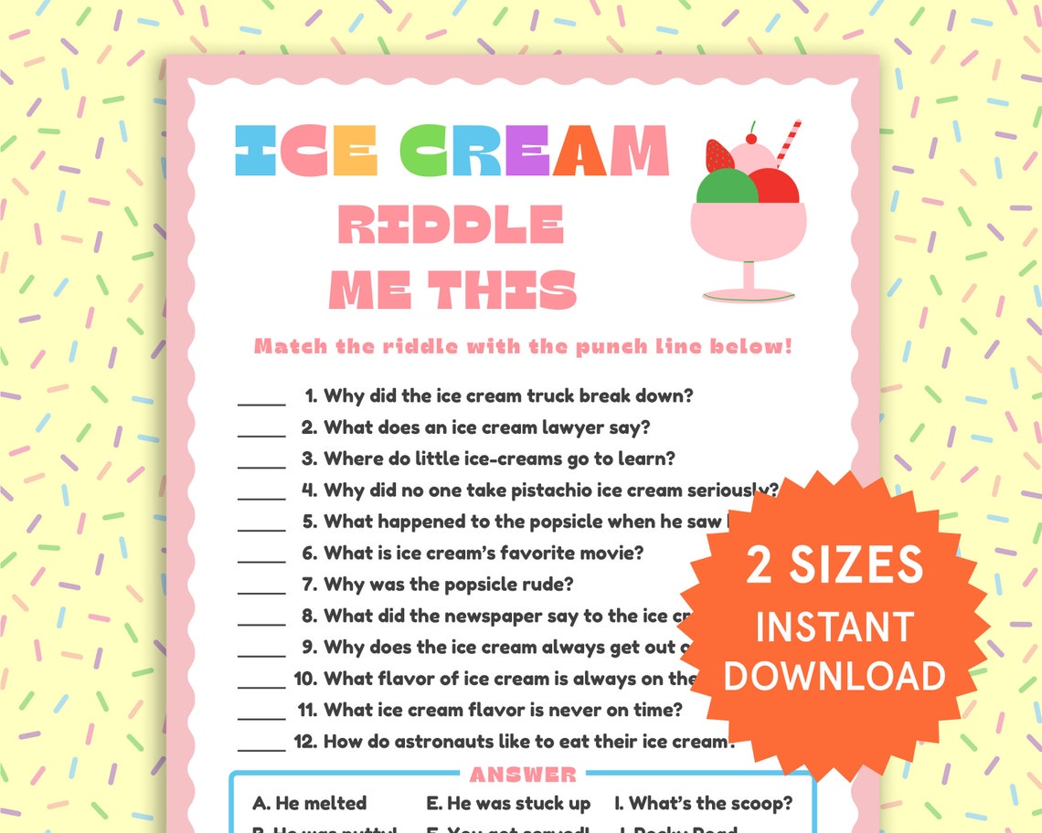 Ice Cream Riddle Me This Ice Cream Birthday Games for Kids Summer ...