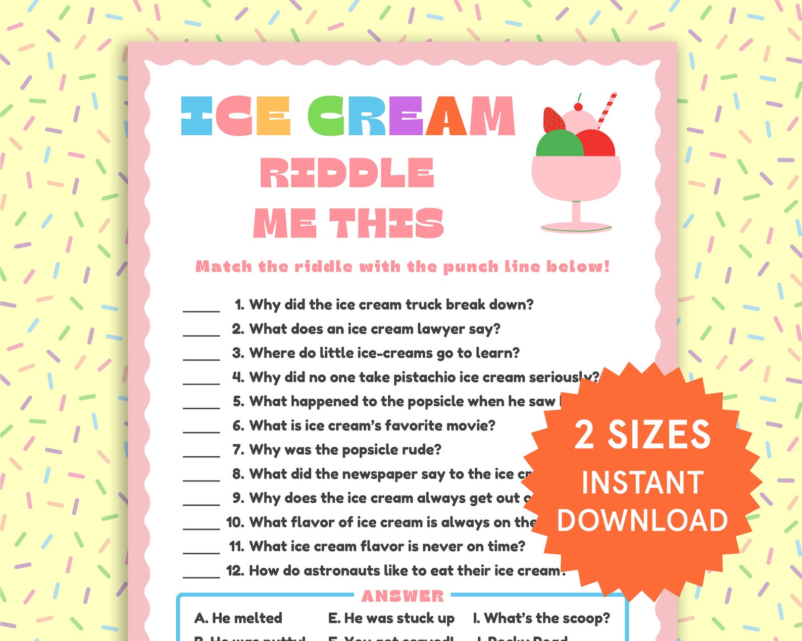 Ice Cream Riddle Me This Ice Cream Birthday Games for Kids Summer ...