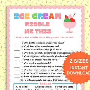 Ice Cream Riddle Me This Ice Cream Birthday Games for Kids Summer ...