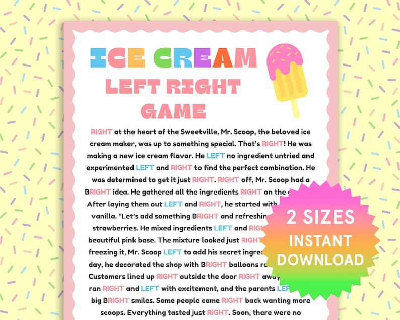 Ice Cream Left Right Game Ice Cream Party Games for Kids Ice Cream ...