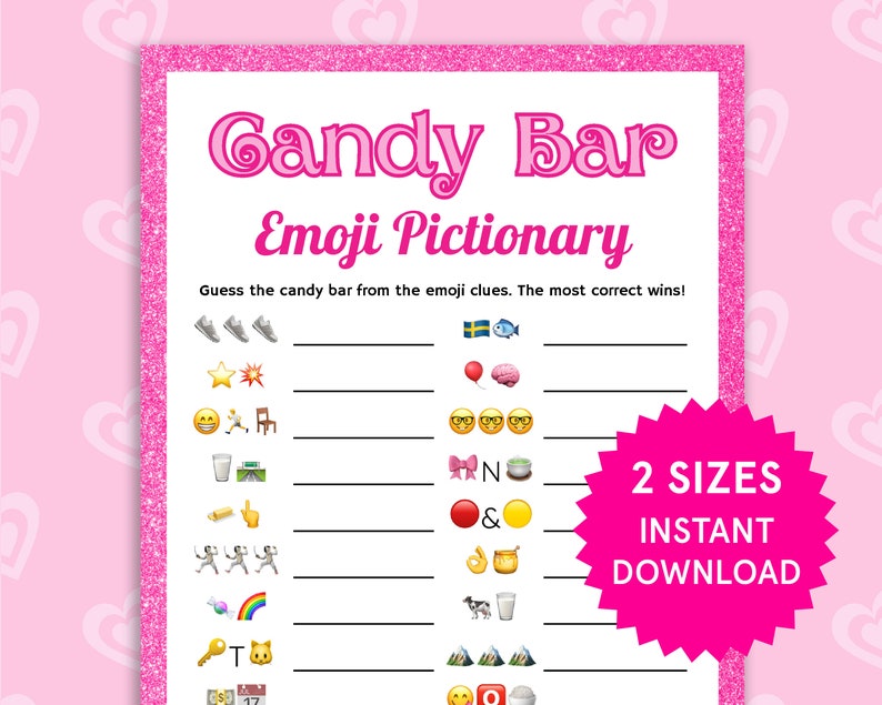 Candy Bar Emoji Pictionary Printable Girls Birthday Party Games for ...