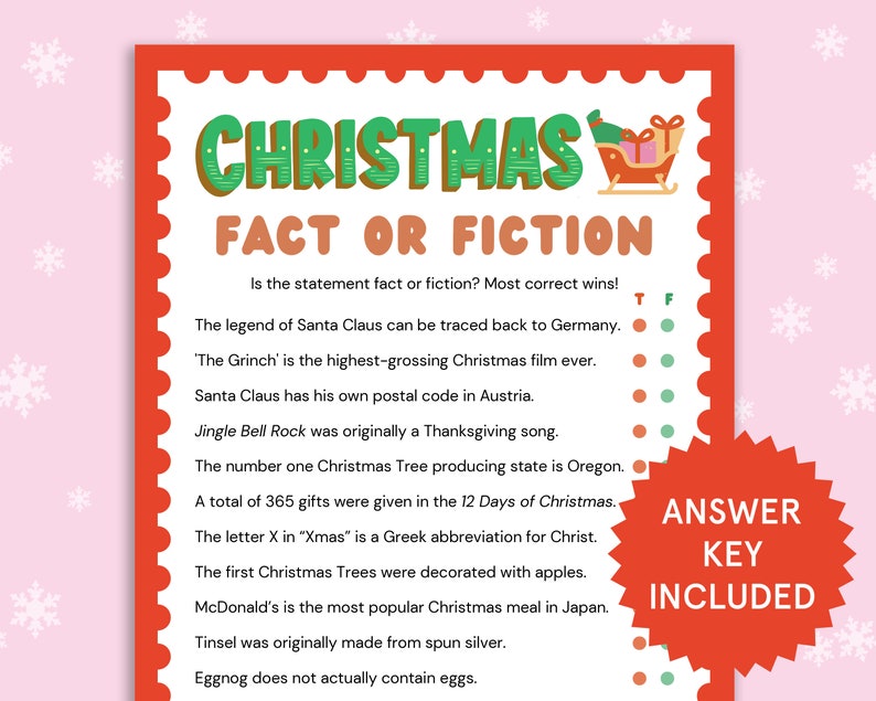 Christmas Fact or Fiction | Christmas Trivia | Printable Christmas Game ...