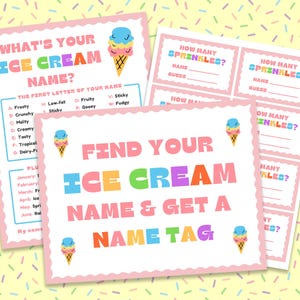 What's Your Ice Cream Name, Name Tags, Sign Summer Activities for Kids ...