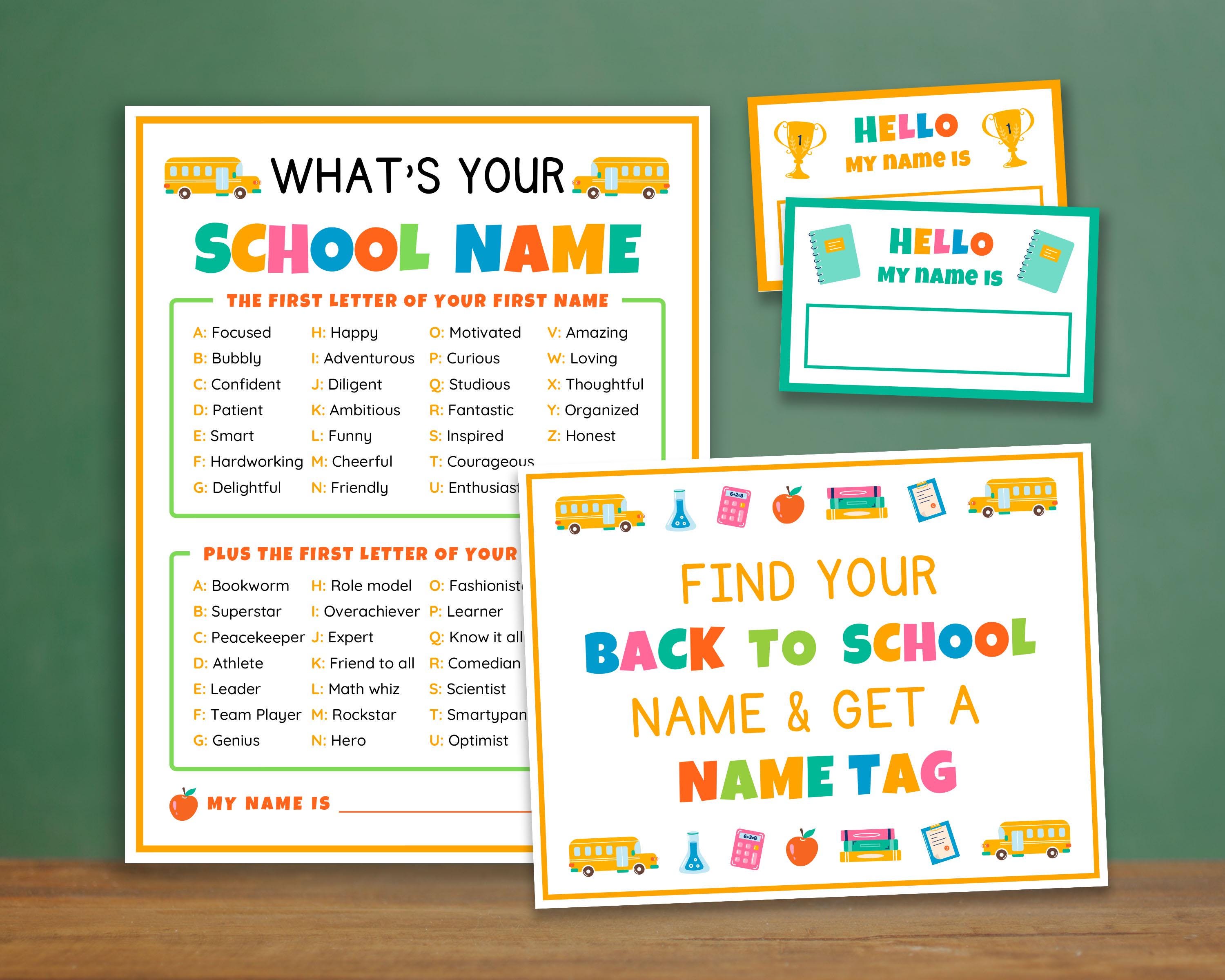 What's Your Back to School Name, Name Tags, Sign Classroom Games ...