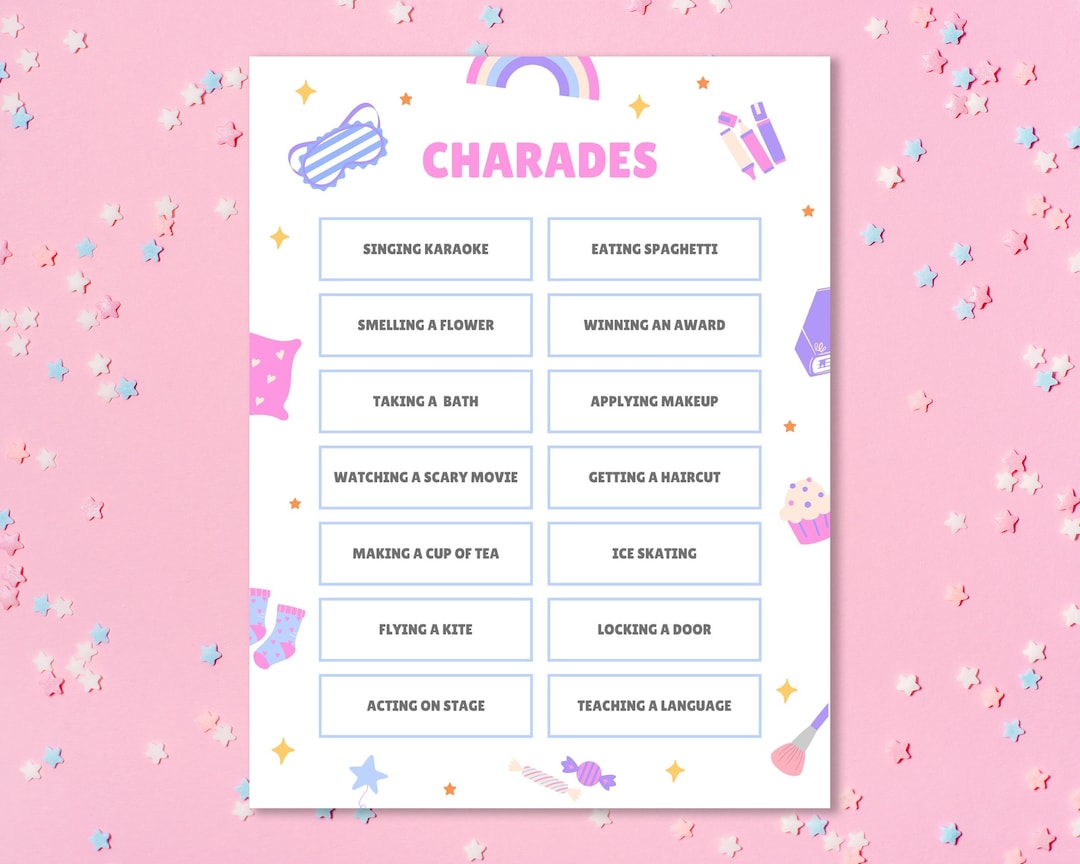 Charades Sleepover Games Girls Slumber Party Activities - Etsy