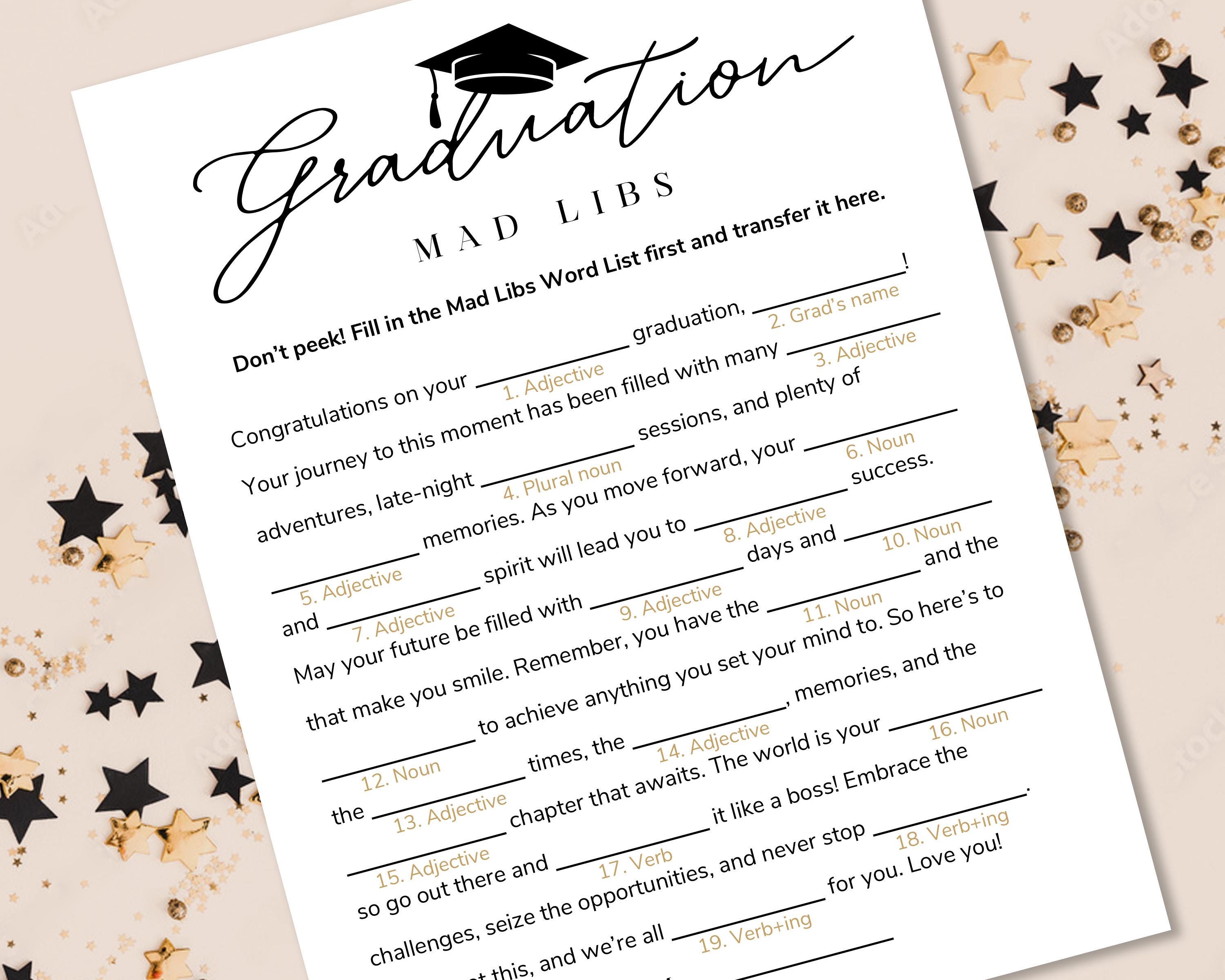 Graduation Libs Graduation Party Games Graduation Mad Libs Class of ...