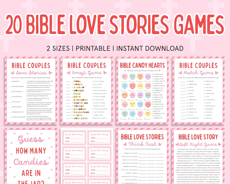 Bible Love Stories Game Bundle Church Games for Kids Ministry Printable ...