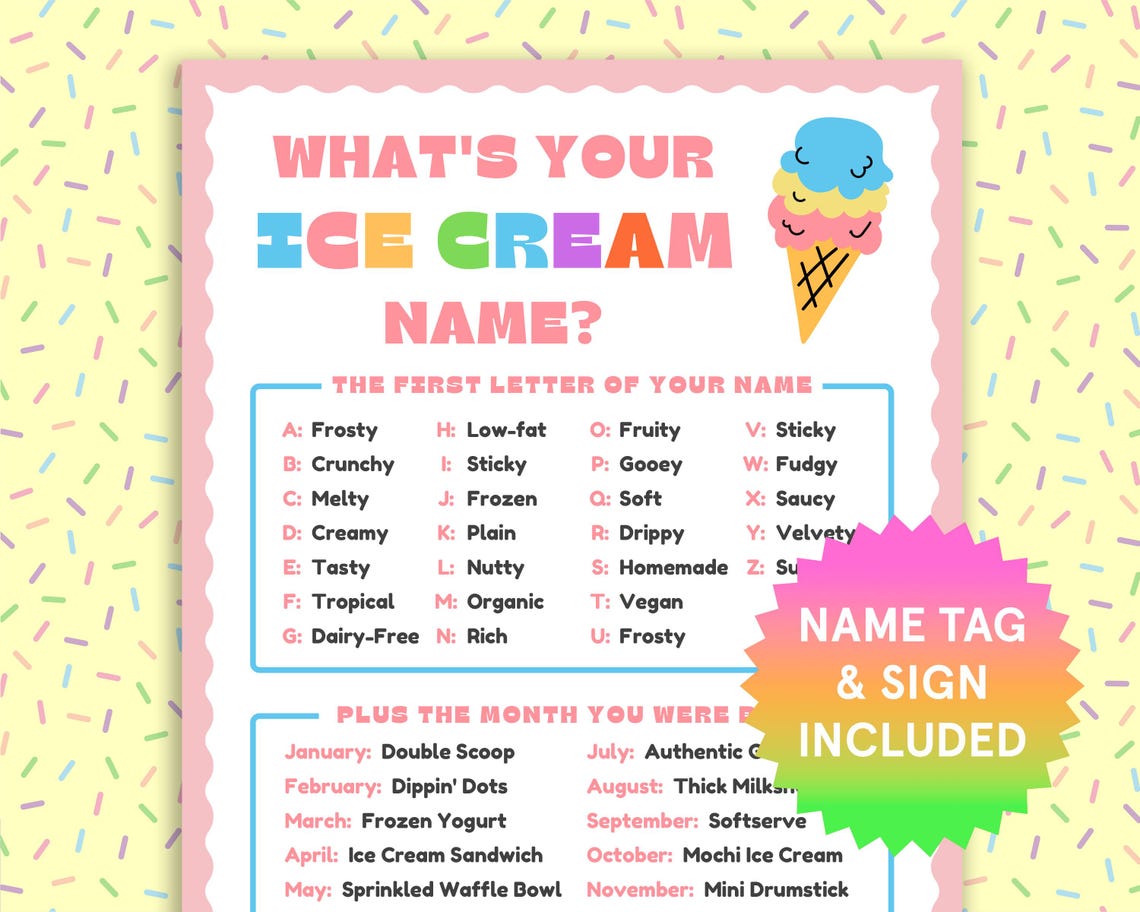 What's Your Ice Cream Name, Name Tags, Sign Summer Activities for Kids ...