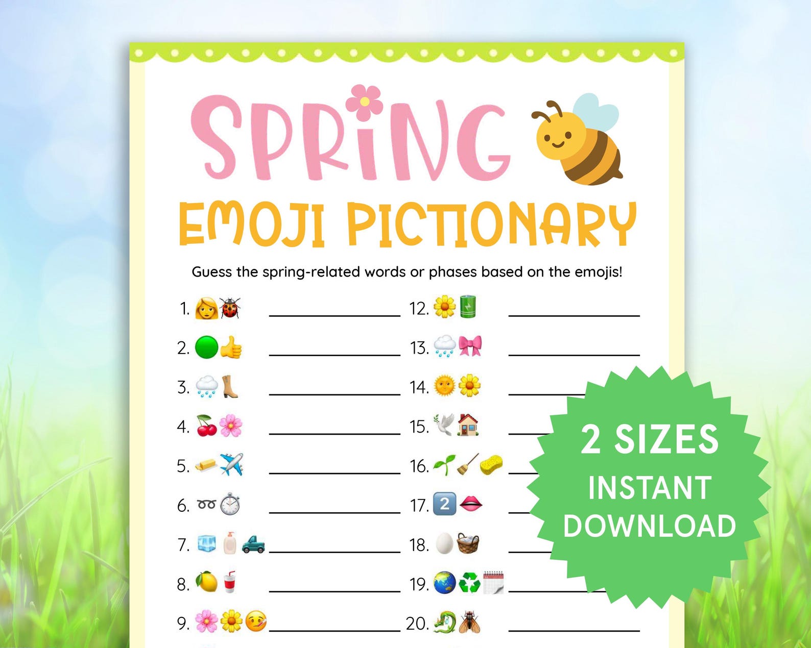 Spring Emoji Pictionary Game Printable Springtime Games Spring ...