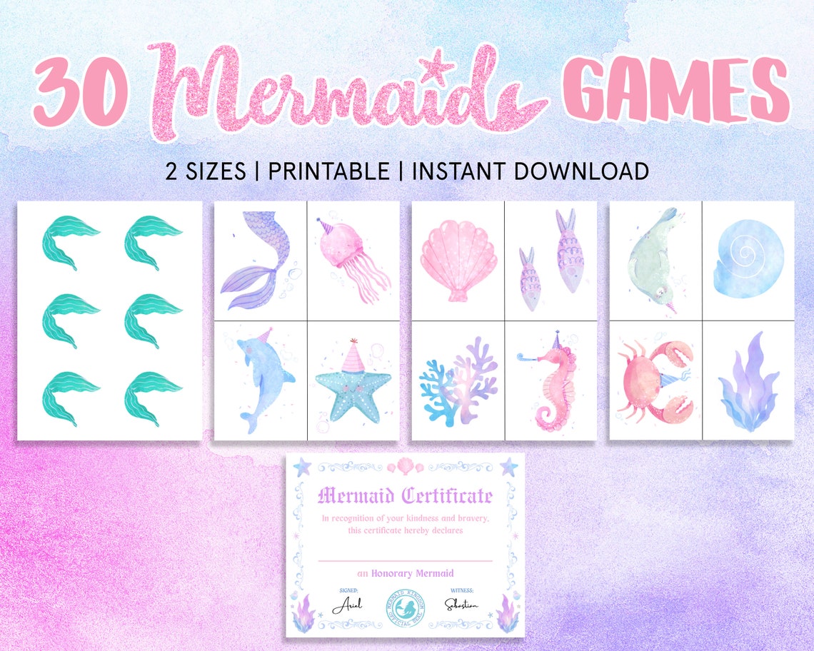 Mermaid Party Game Bundle Girls Birthday Games Mermaid Themed Party ...