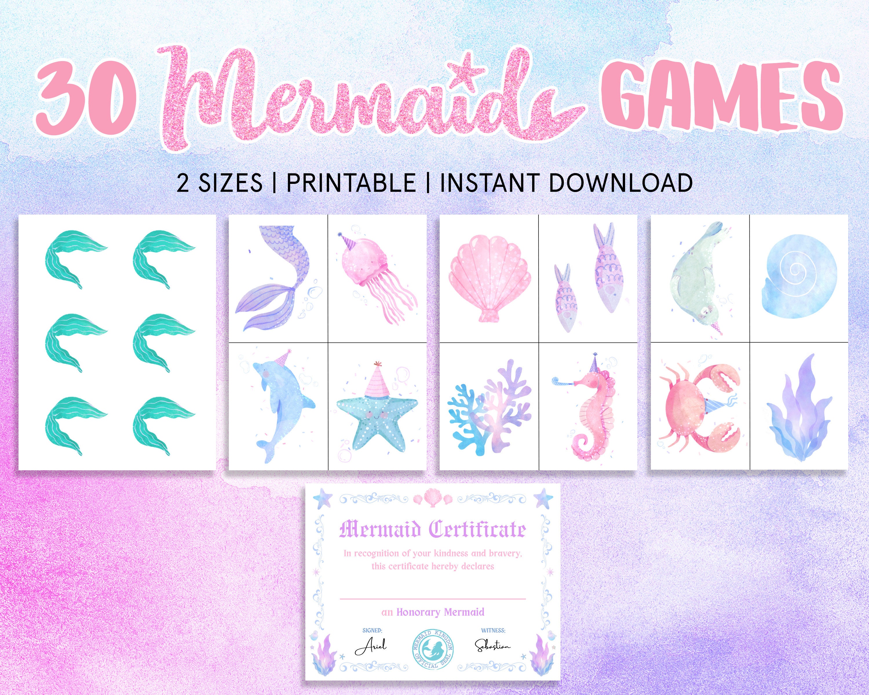 Mermaid Party Game Bundle Girls Birthday Games Mermaid - Etsy