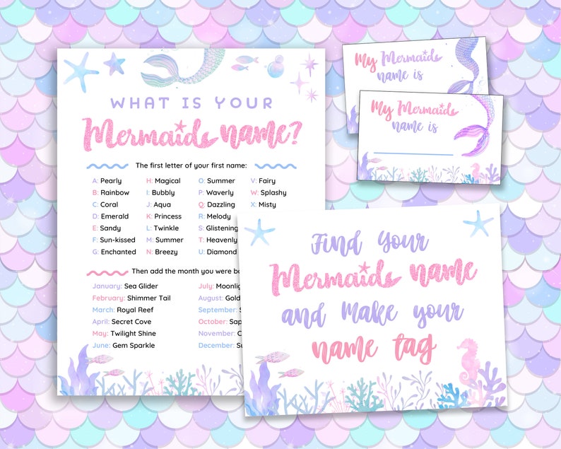 What's Your Mermaid Name, Name Tags, Sign Mermaid Name Game Summer ...