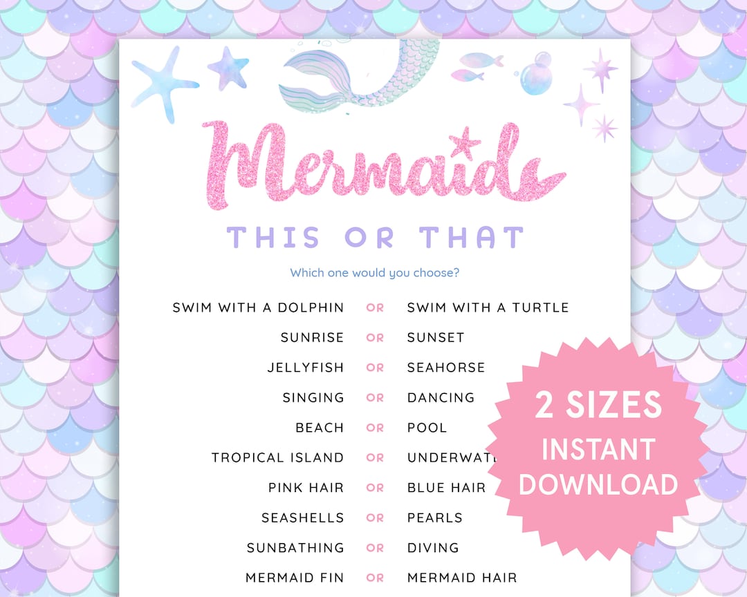 Mermaid This or That Mermaid Party Game Tween Girls Birthday Party ...
