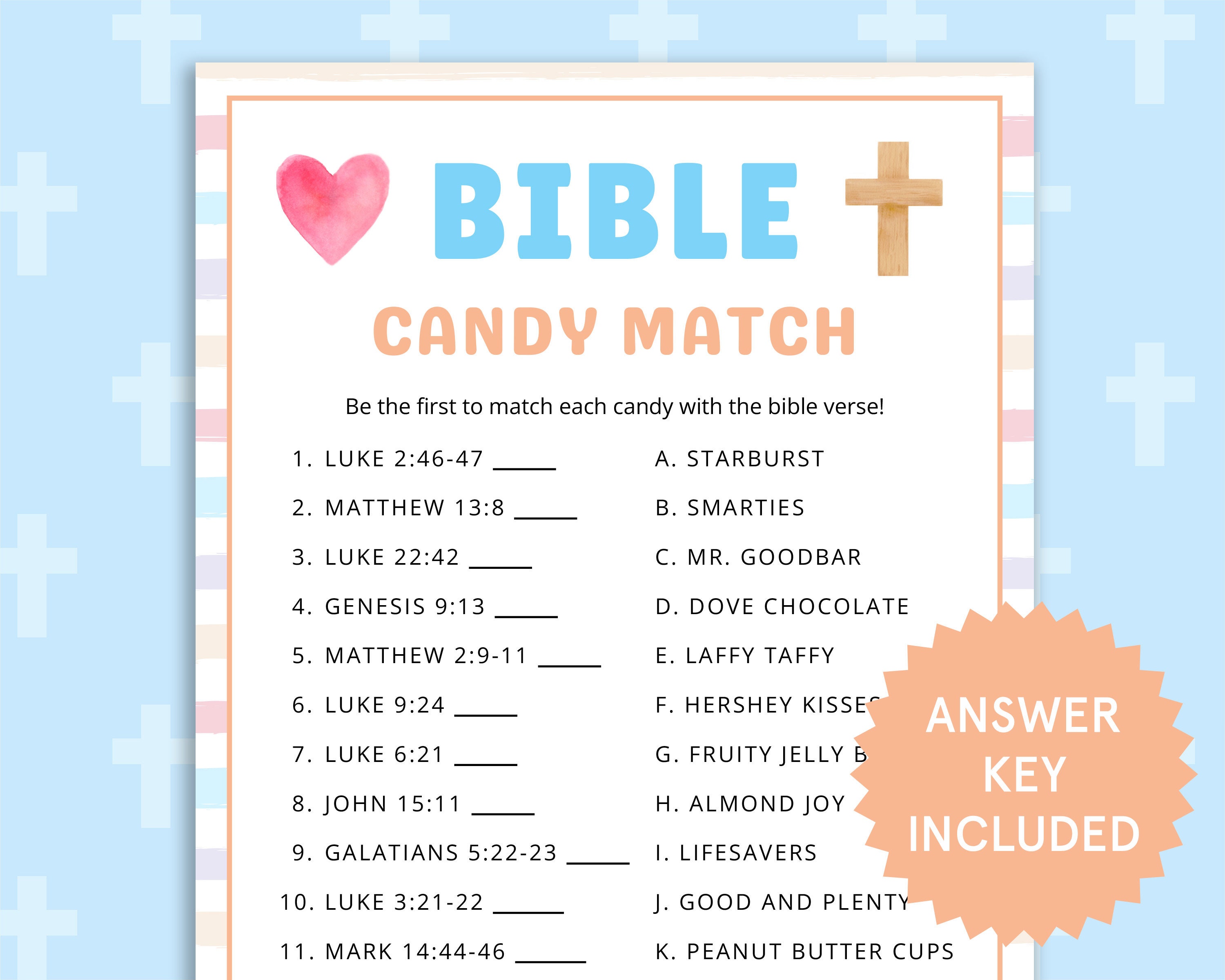 Bible Candy Match Bible Games for Kids, Adults Easter Sunday School ...
