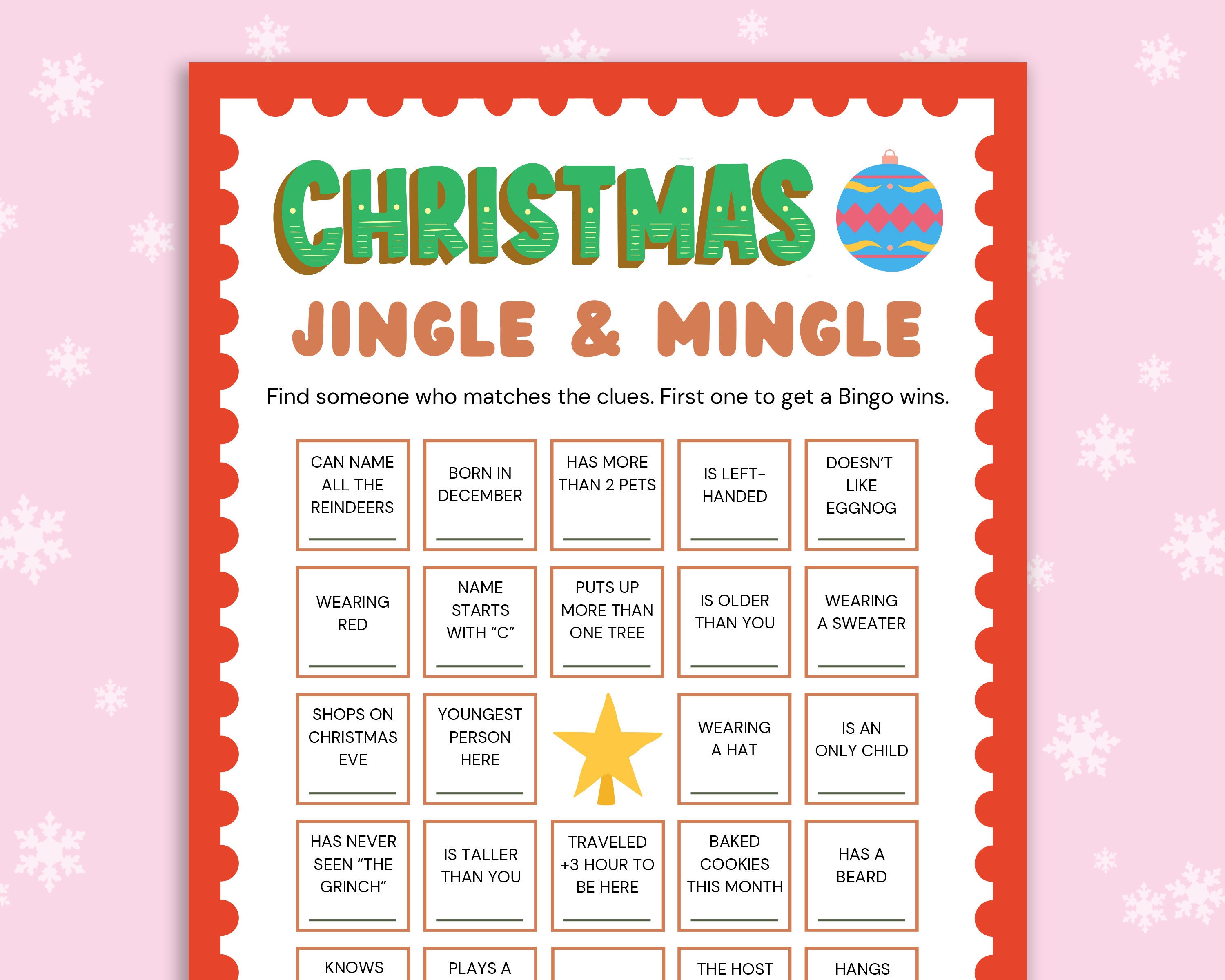 Christmas Jingle and Mingle | Christmas Find the Guest Bingo | Fun ...