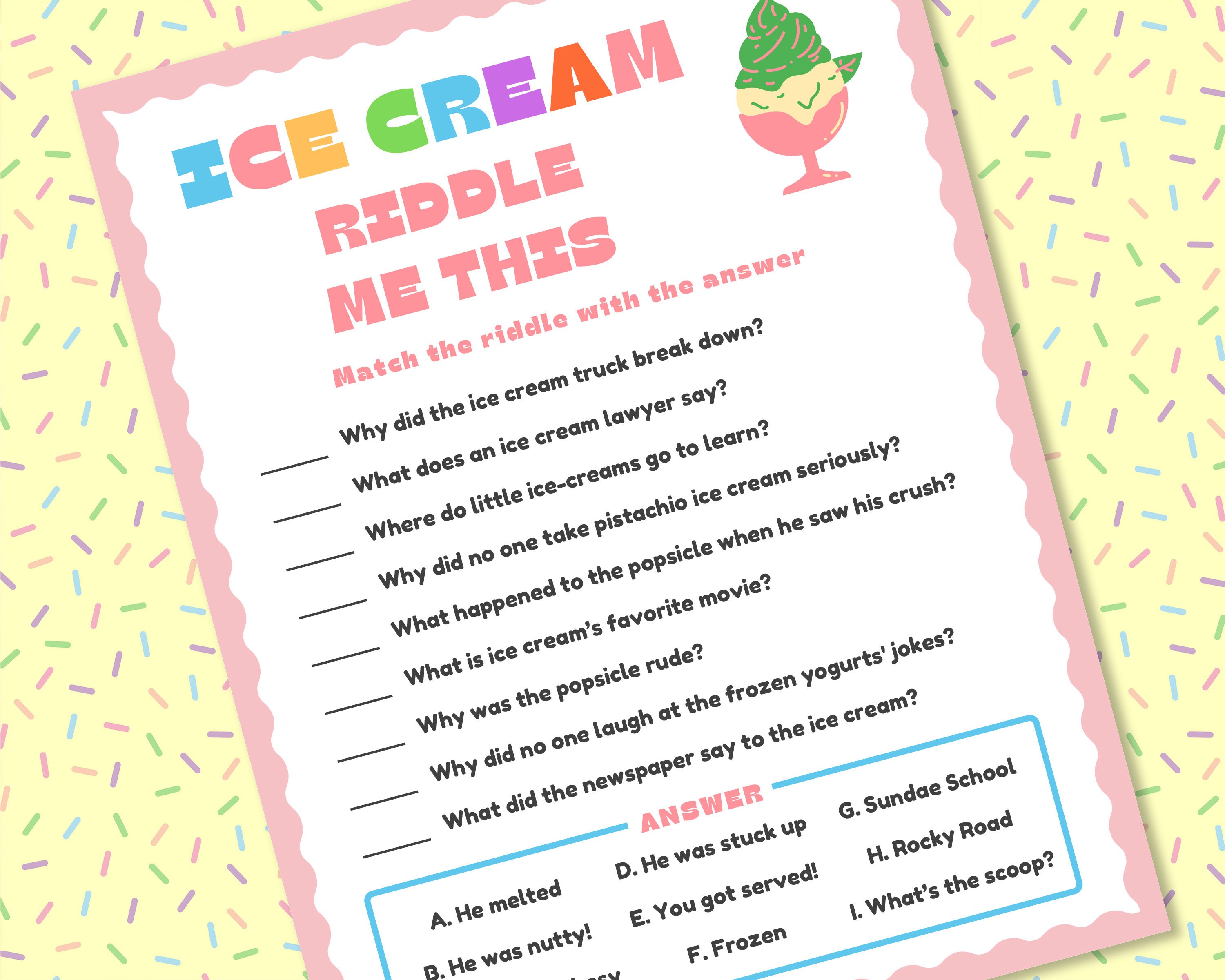 Ice Cream Riddle Me This Ice Cream Birthday Fun Summer - Etsy
