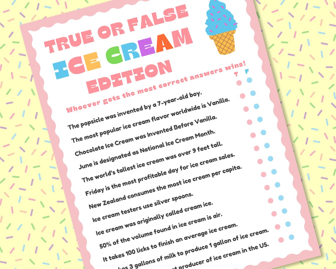 Ice Cream Fact or Fiction Ice Cream Party Games Kids Birthday Games Fun ...