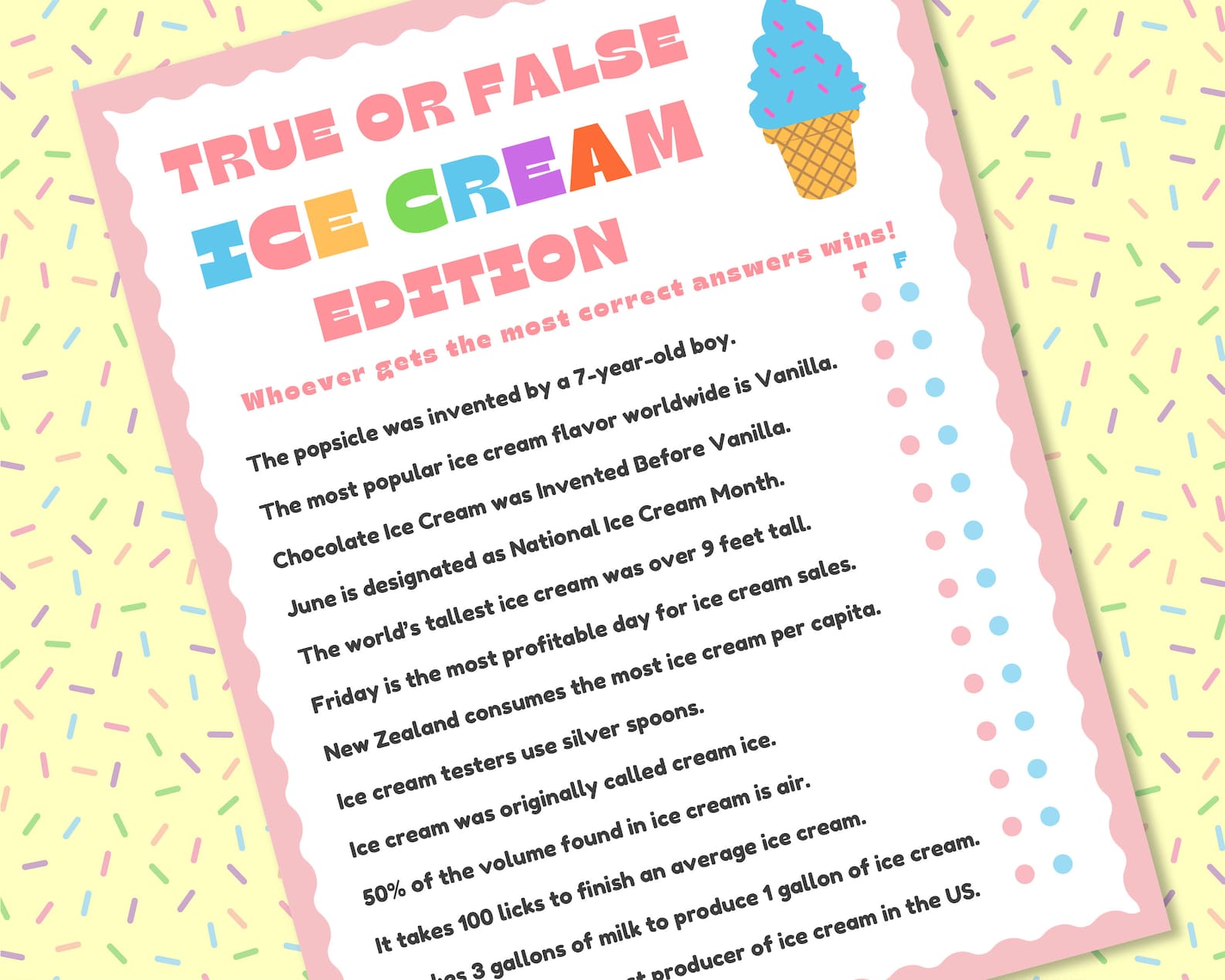 Ice Cream Fact or Fiction Ice Cream Party Games Kids Birthday Games Fun ...