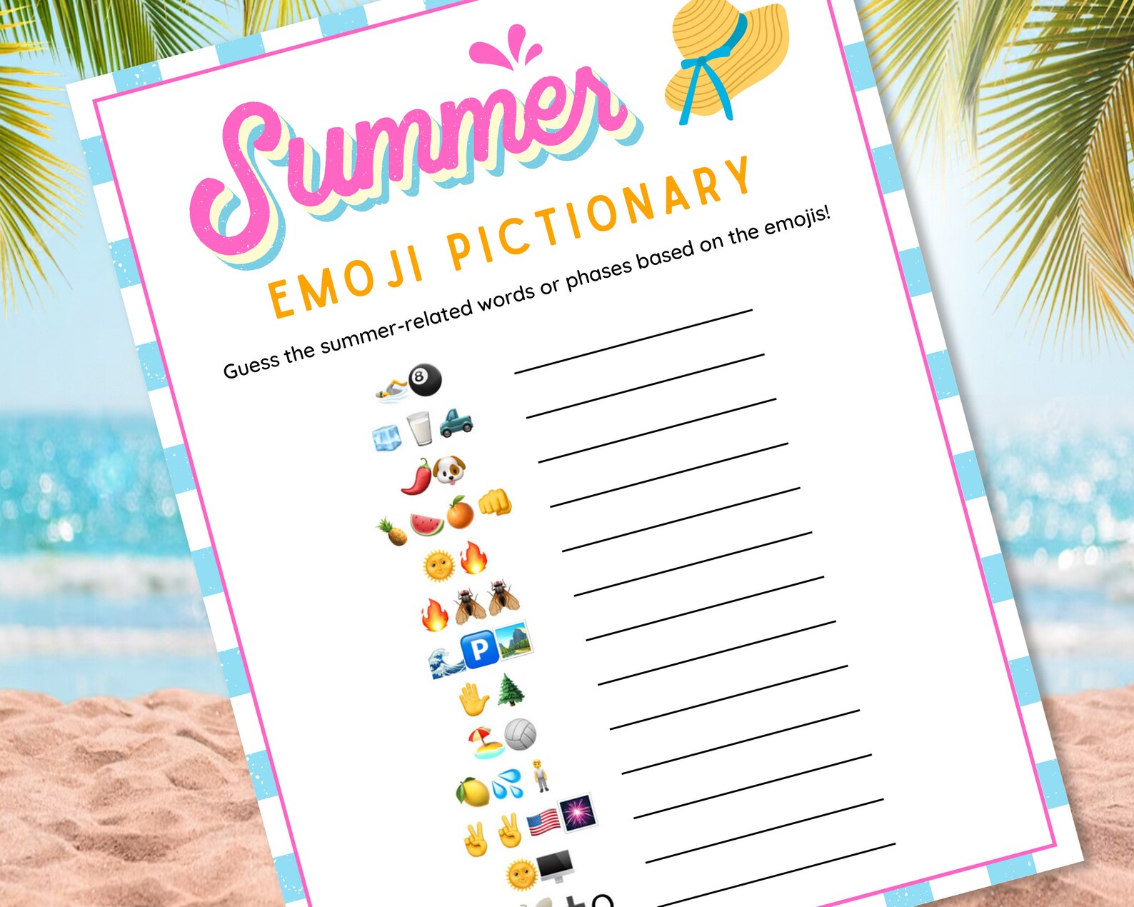 Summer Emoji Pictionary Game Summer Games Beach Party Games Summer ...