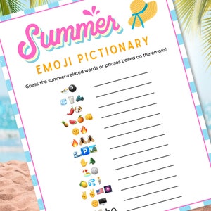 Summer Emoji Pictionary Game Summer Games Beach Party Games Summer ...