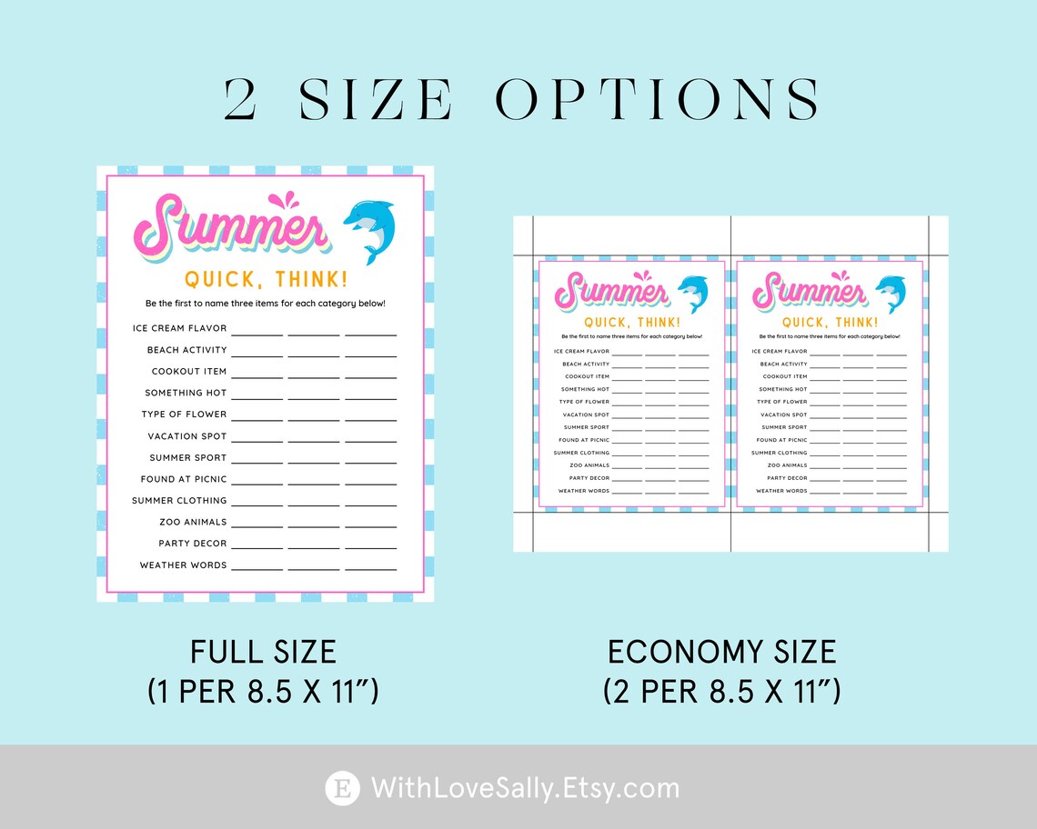 Summer Quick Think Summer Games Summer Think Fast Summer Activities for ...