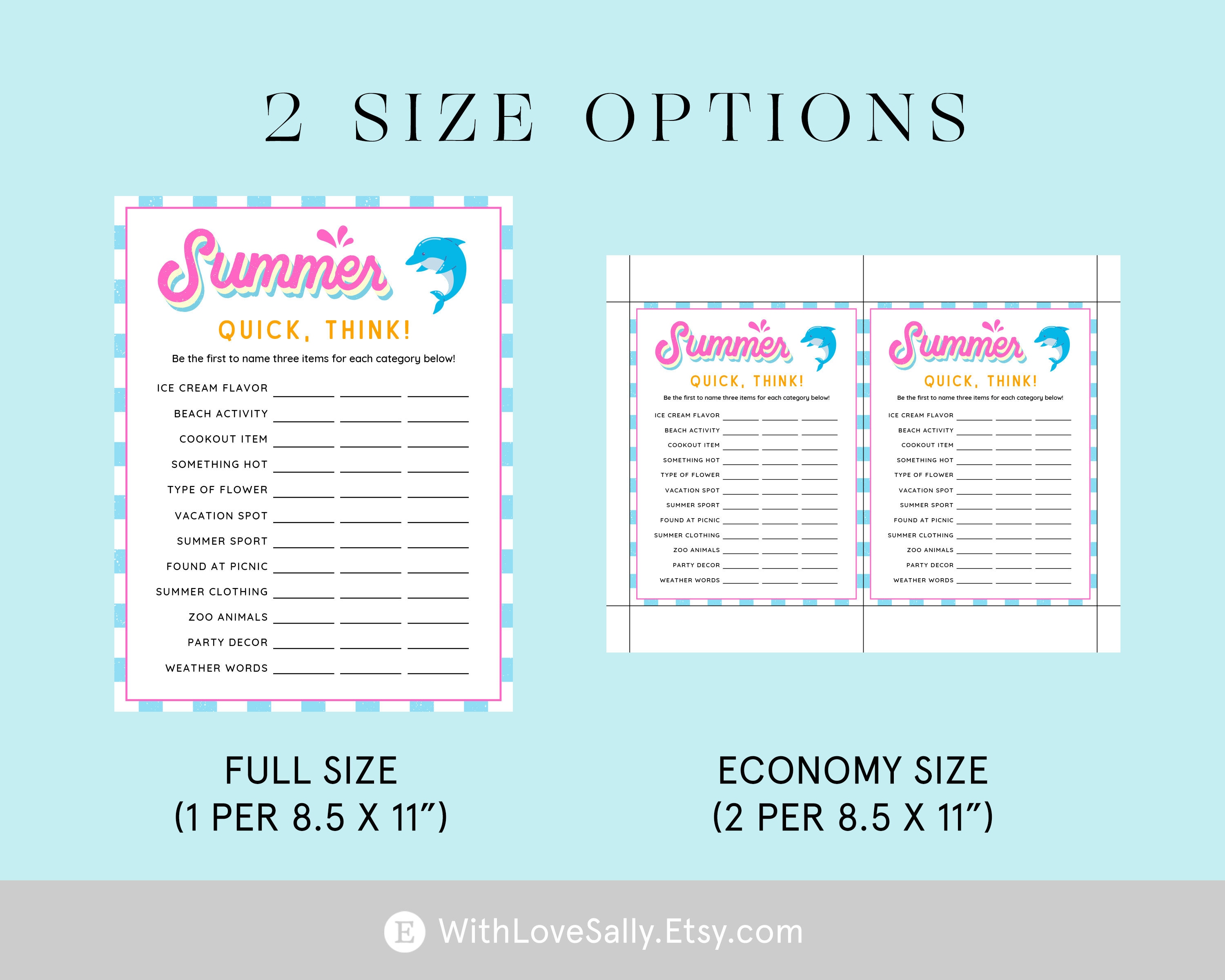 Summer Quick Think Summer Games Summer Think Fast Summer Activities for ...