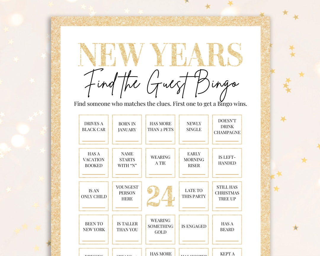 New Years Find the Guest Bingo Printable New Years Eve Games New Year ...