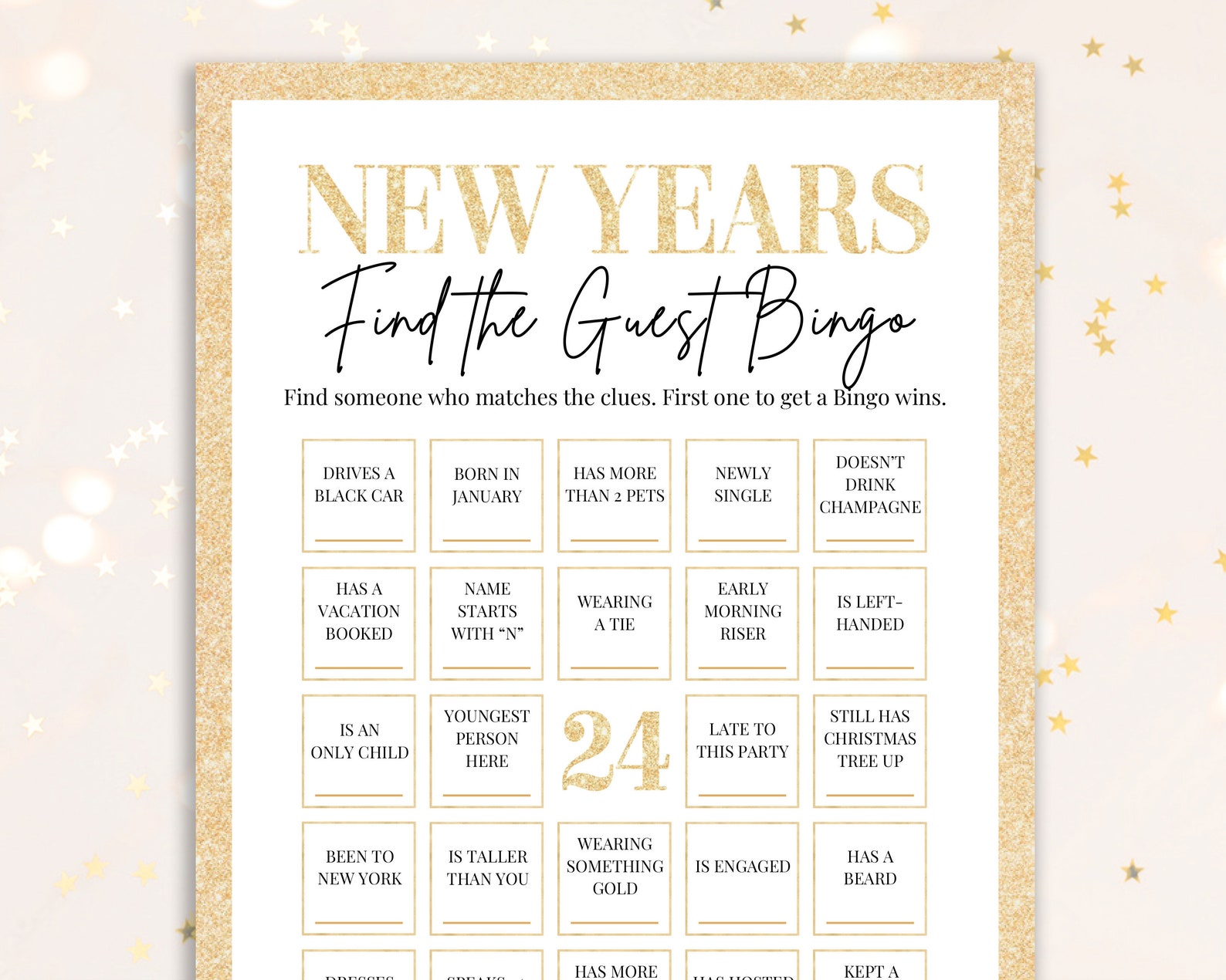 New Years Find the Guest Bingo Printable New Years Eve Games New Year ...