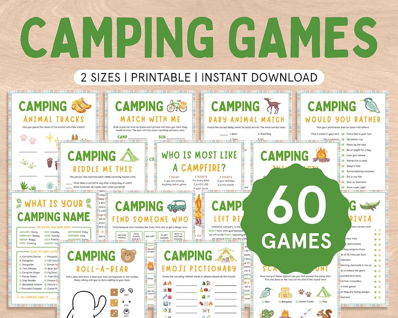 Camping Game Bundle Camping Activities for Kids Camp Party Dad Camping ...
