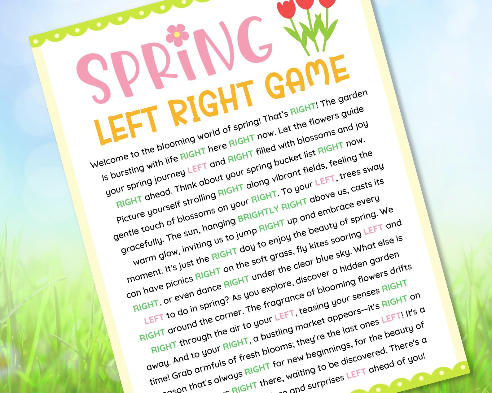 Spring Left Right Game Printable Spring Games Spring Activities for ...
