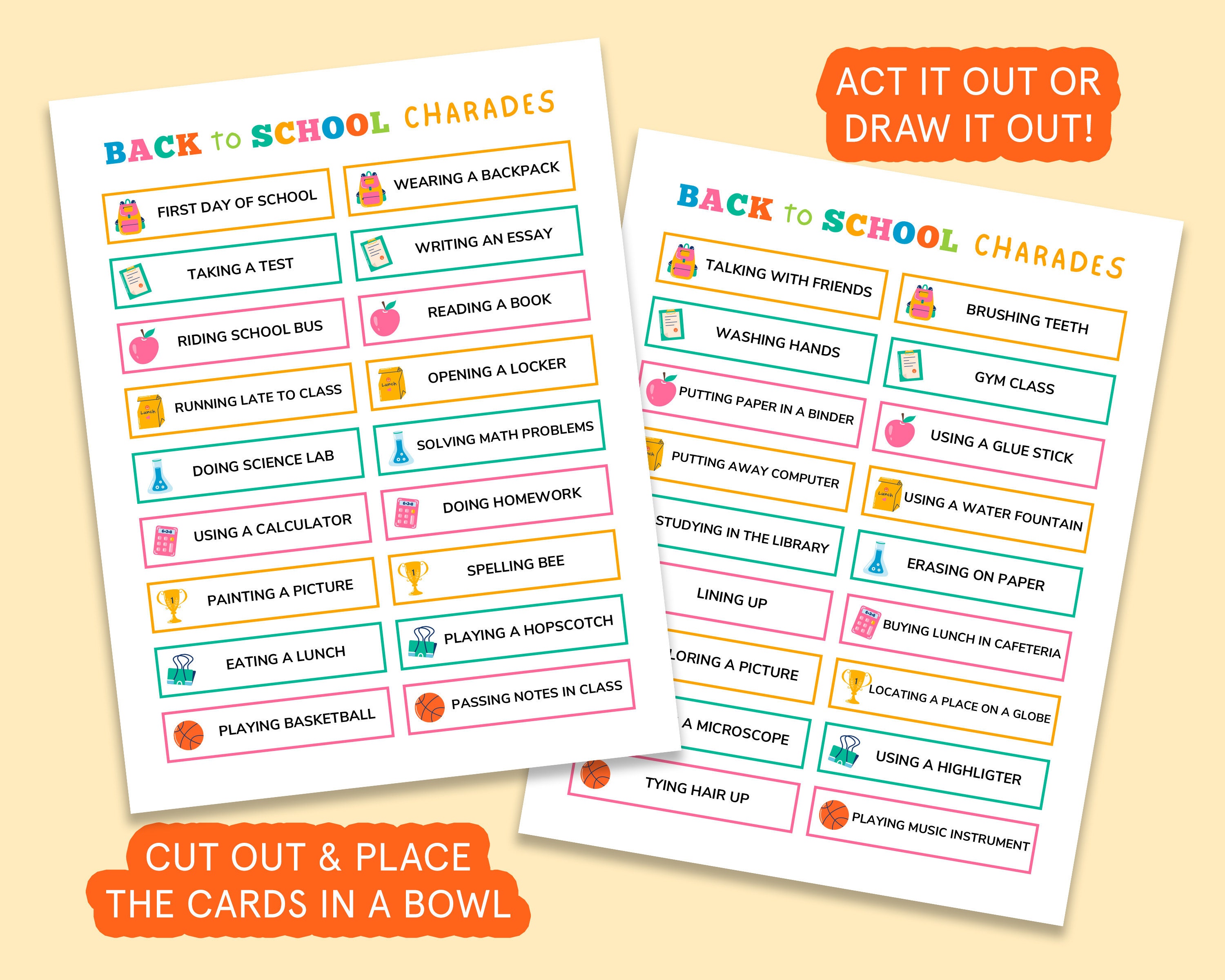 Back to School Charades Classroom Games Elementary & Middle School ...