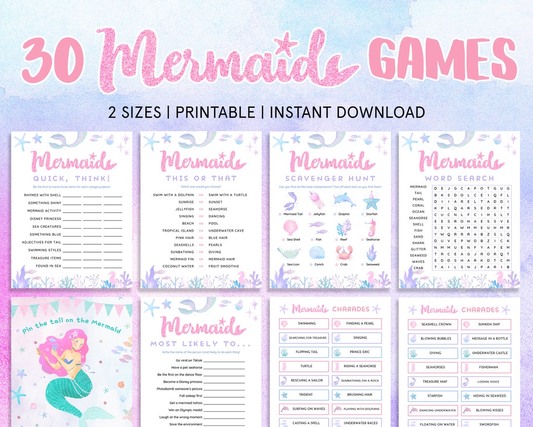 Mermaid Party Game Bundle Girls Birthday Games Mermaid Themed Party ...
