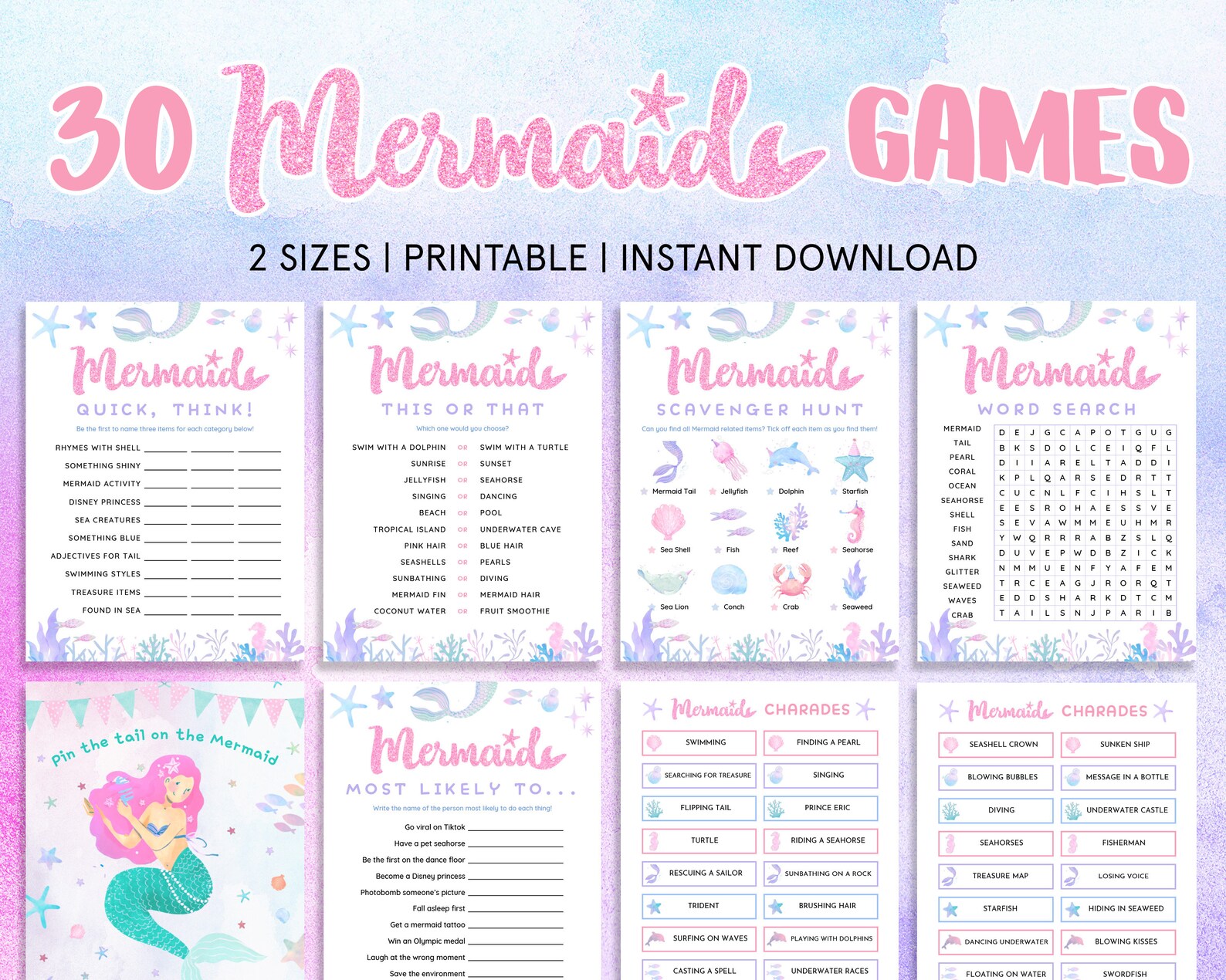Mermaid Party Game Bundle Girls Birthday Games Mermaid Themed Party ...