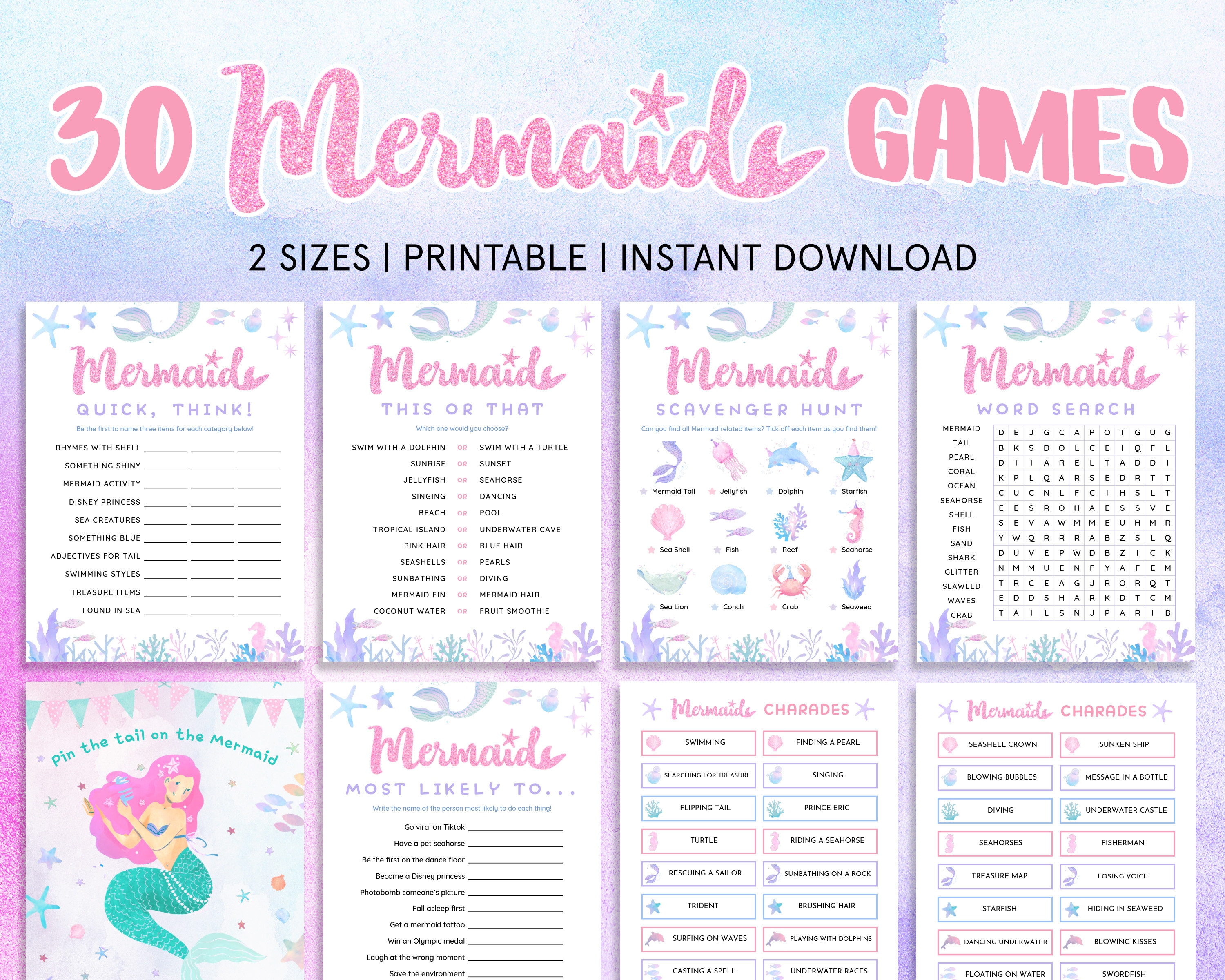 Mermaid Party Game Bundle Girls Birthday Games Mermaid Themed Party ...