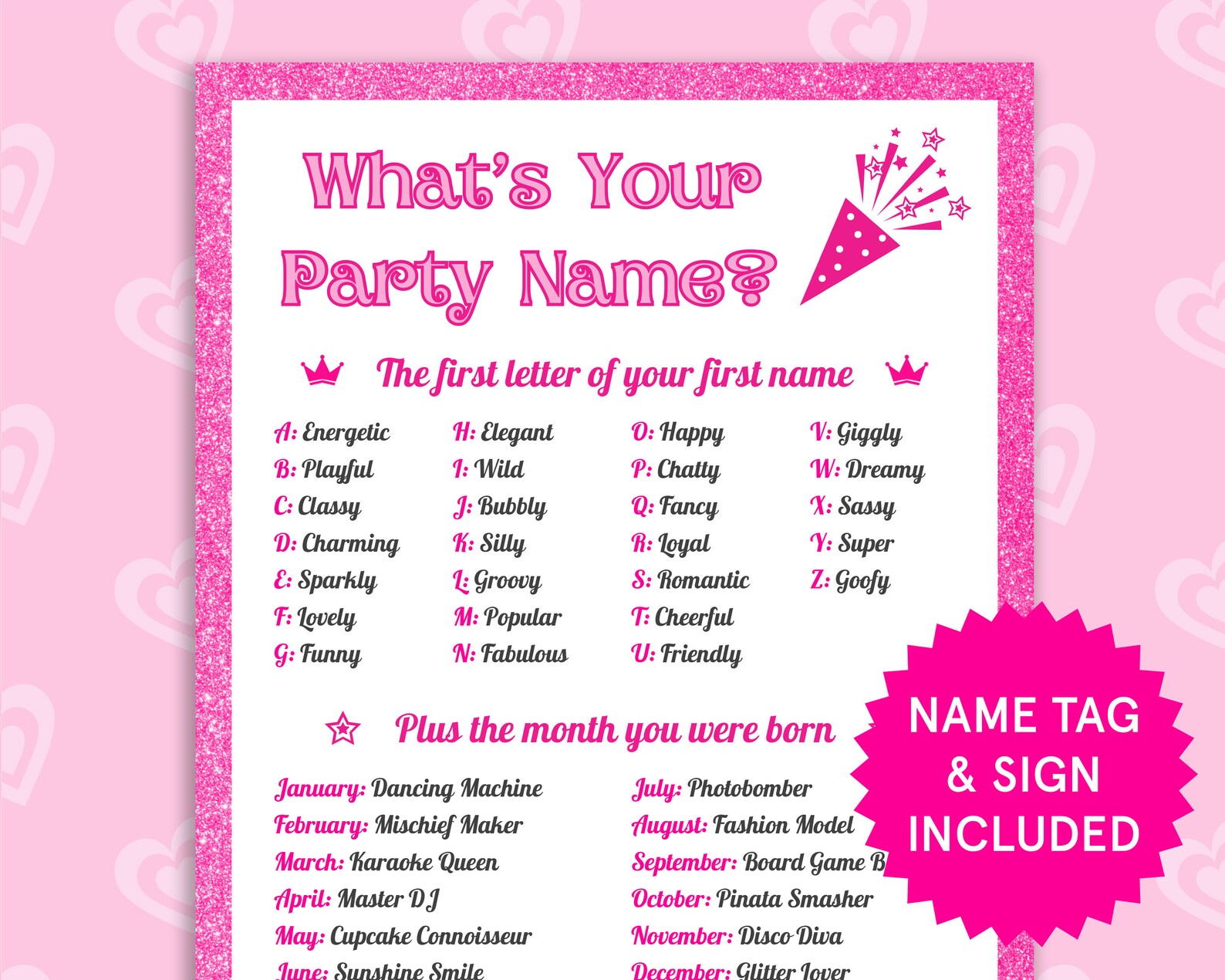 Whats Your Party Name Name Tags Sign Name Game Pink - Etsy