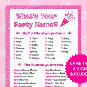 Whats Your Party Name Name Tags Sign Name Game Pink - Etsy