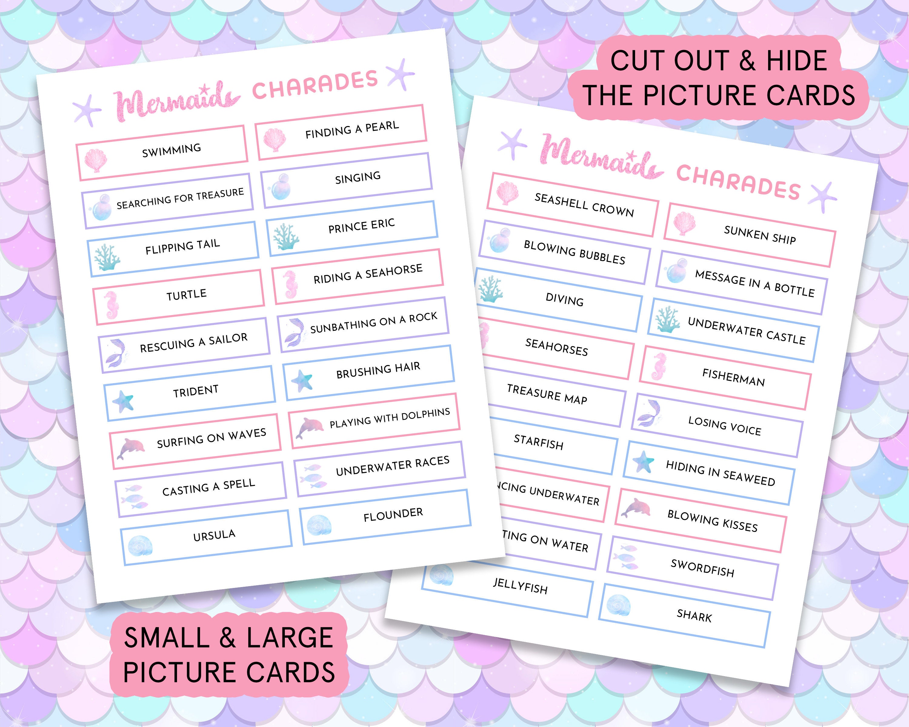 Mermaid Charades Mermaid Party Game Girls Birthday Party Mermaid ...