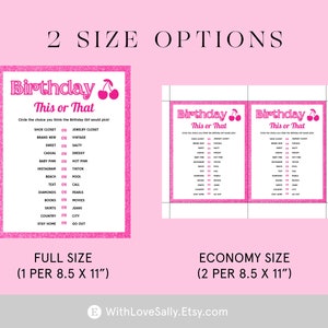 Pink Birthday This or That Girls Birthday Game Glitter Party Pink Party ...
