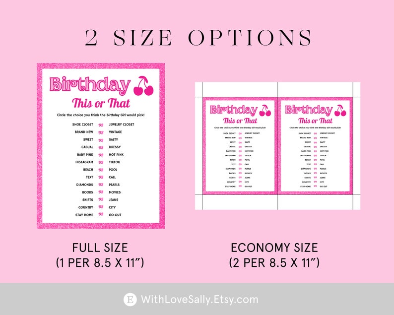 Pink Birthday This or That Girls Birthday Game Glitter Party Pink Party ...