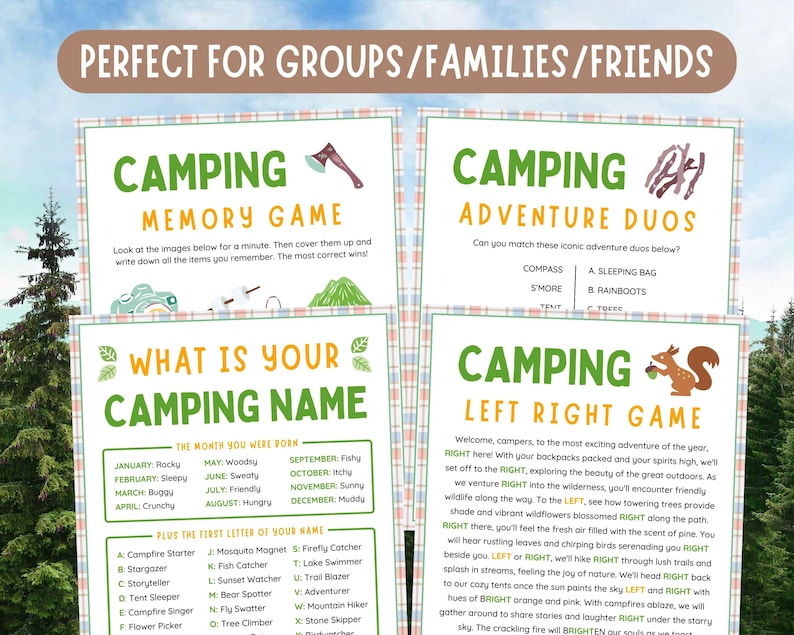 Camping Game Bundle Camping Activities for Kids Camp Party Dad Camping ...