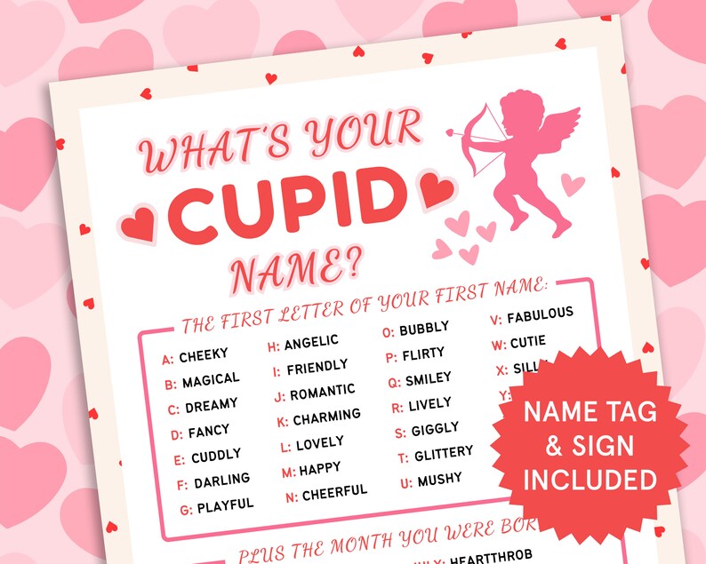 What's Your Cupid Name, Name Tags, Sign Valentines Day Activity for ...