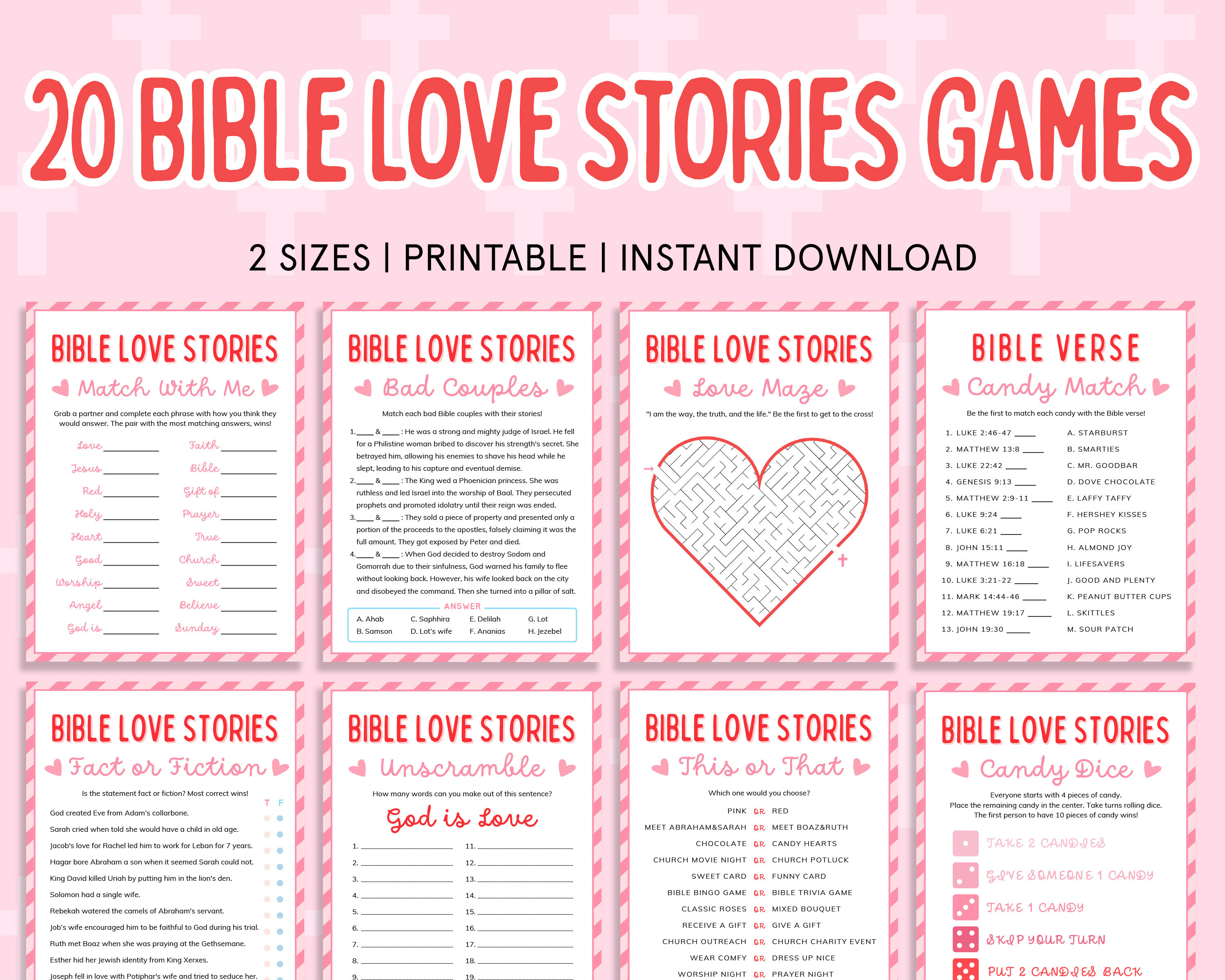Bible Love Stories Game Bundle Church Games for Kids Ministry Printable ...