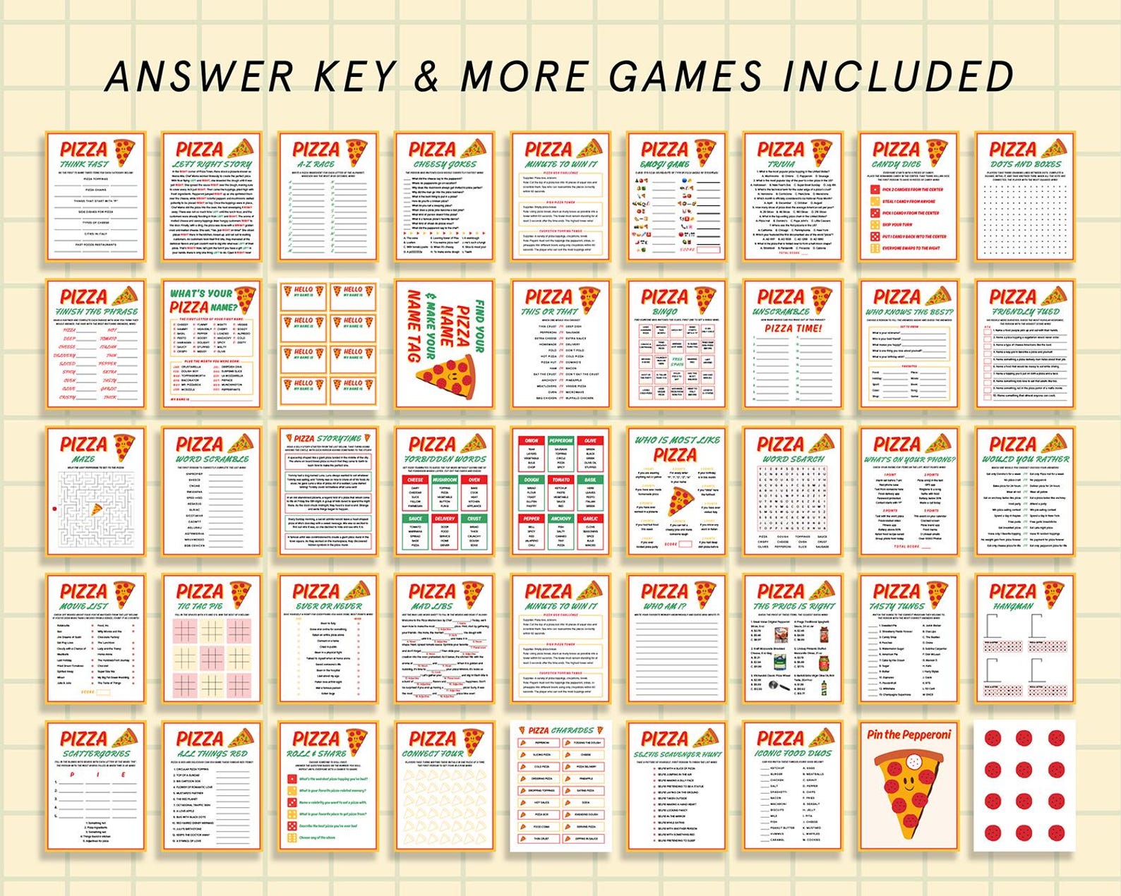 Pizza Party Game Bundle Pizza Games Birthday Party Games for Kids ...
