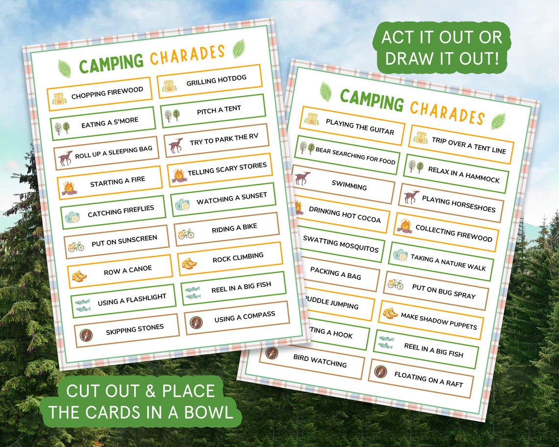 Camping Charades Camping Activities for Kids Camping Games Adults ...