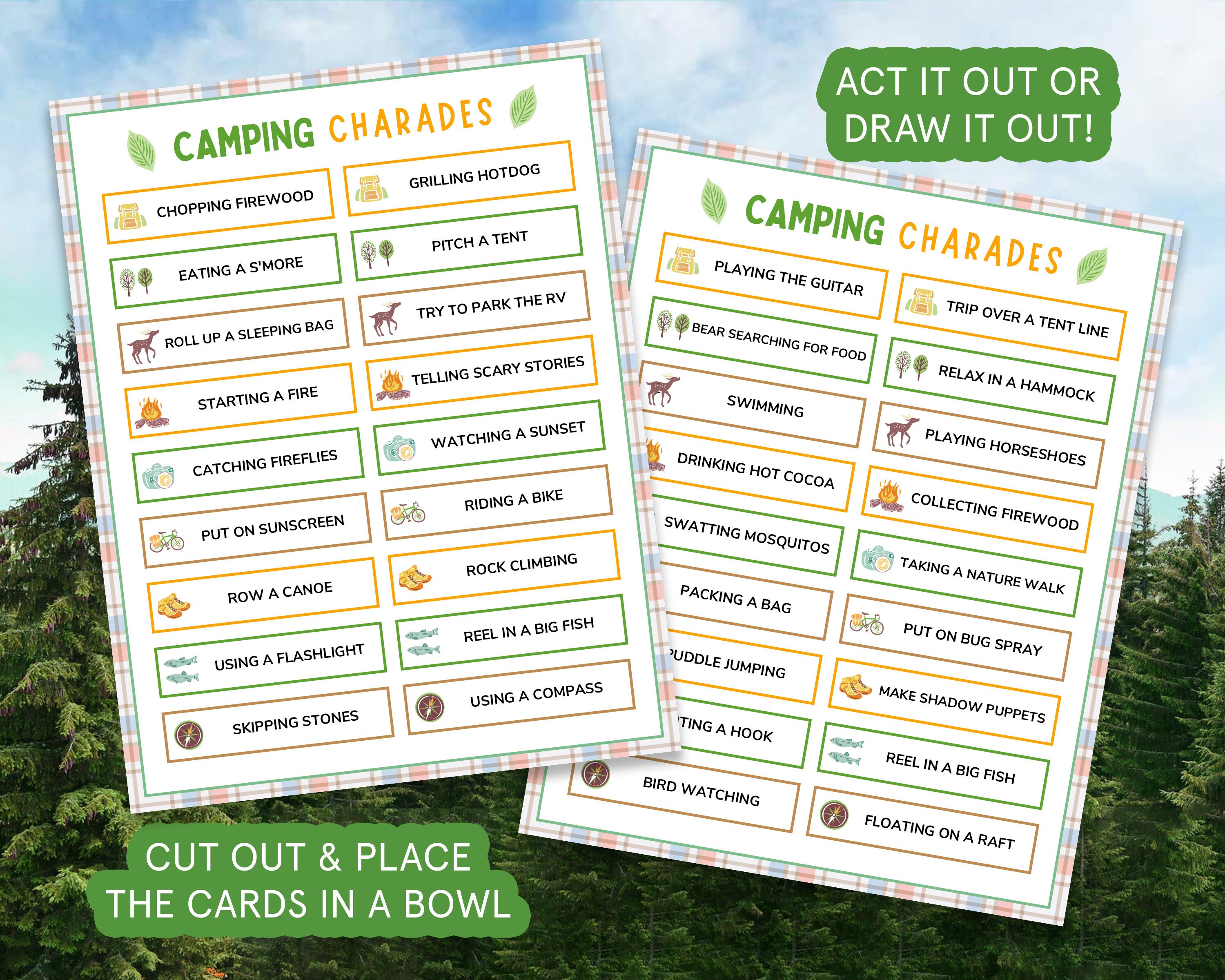 Camping Charades Camping Activities for Kids Camping Games Adults ...