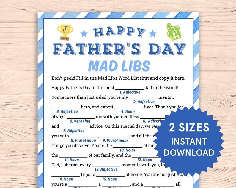 Fathers Day Mad Libs Fathers Day Games Fathers Day Activity Fun Fathers ...