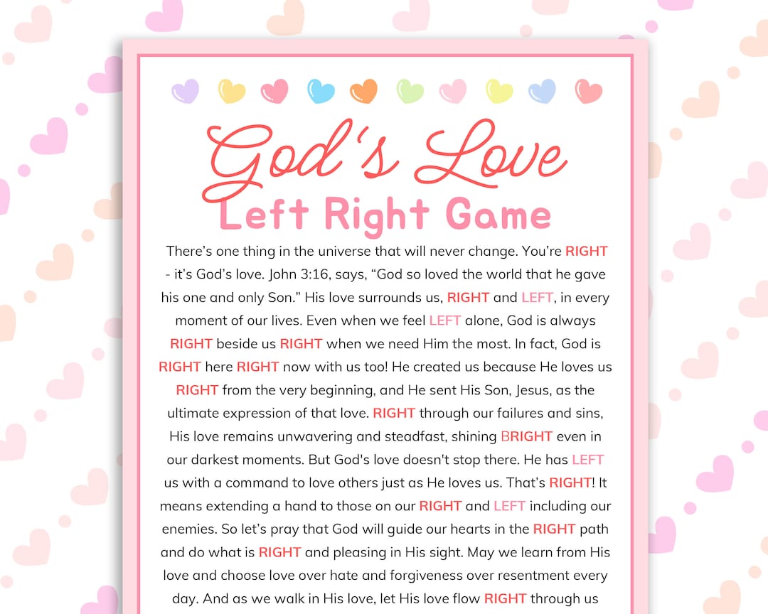 Gods Love Left Right Game Sunday School Bible Study Games Bible Game ...