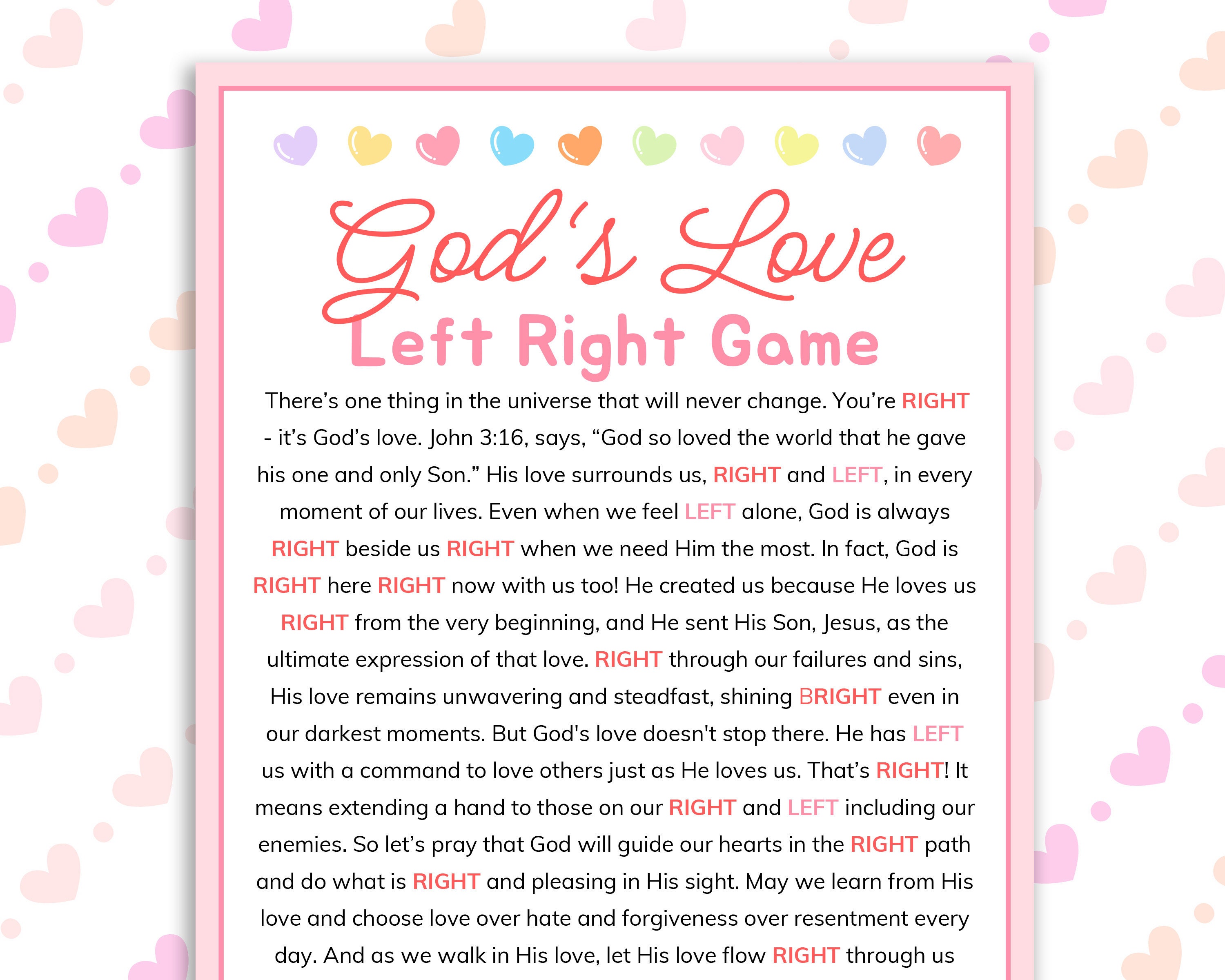 Gods Love Left Right Game Sunday School Bible Study Games Bible Game ...